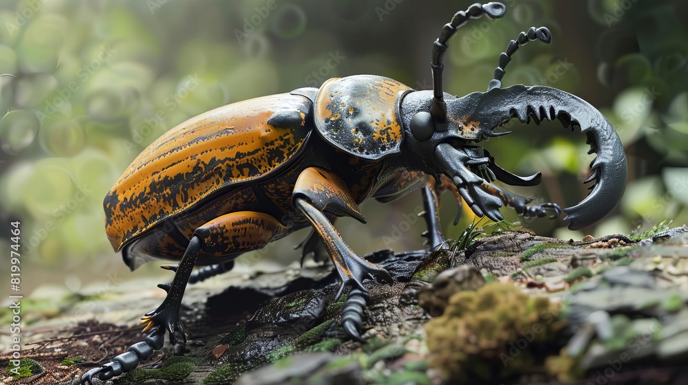 A detailed realistic painting of a male Dynastes hercules ecuatorianus ...