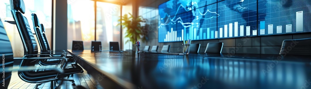 Business Strategy Meeting A 3D conference room with a large Likert ...