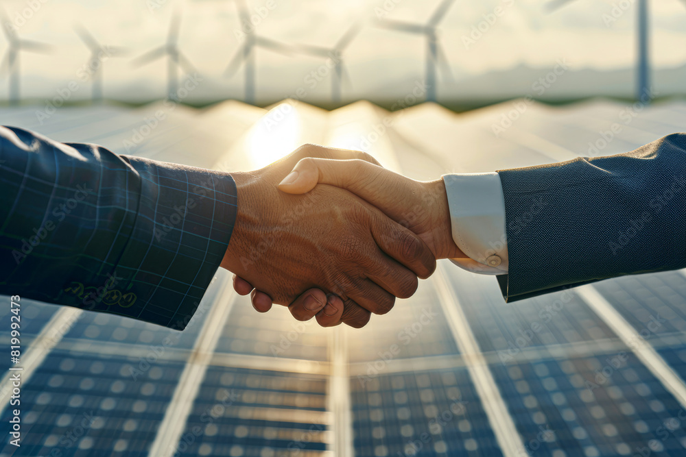 a firm handshake between business leaders with a superimposed ...