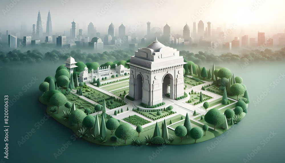 India Gate, Delhi India in papercraft-themed illustration diorama Stock ...