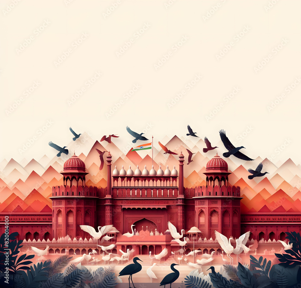 Paper craft of The Red Fort or Lal Qila, a historic fort in Delhi India ...