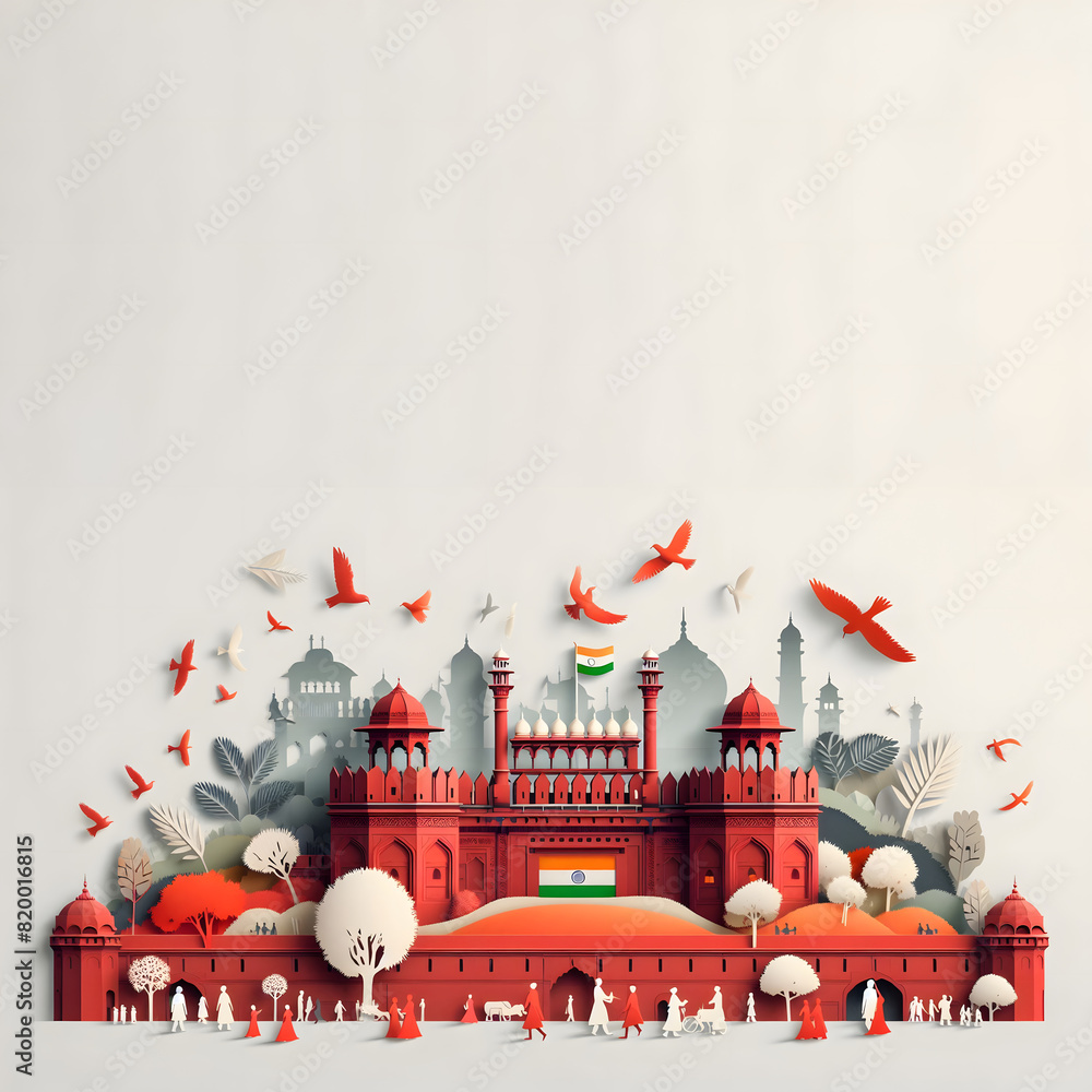 Paper craft of The Red Fort or Lal Qila, a historic fort in Delhi India ...