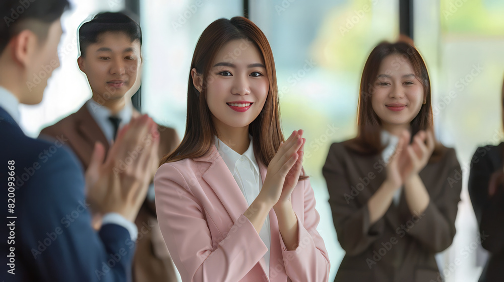 Asian young pretty professional successful businesswoman staff standing ...