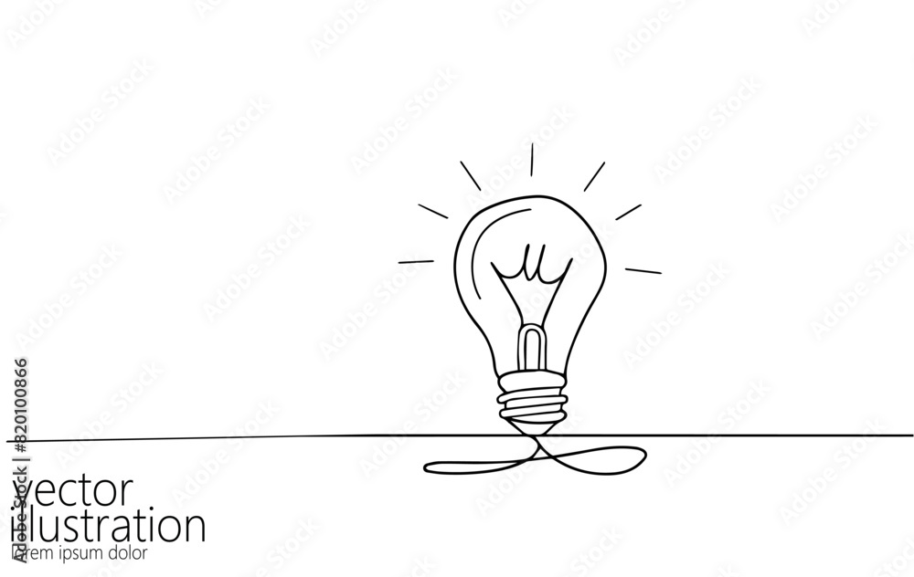 Single continuous one line art idea light bulb. Creative solution team ...