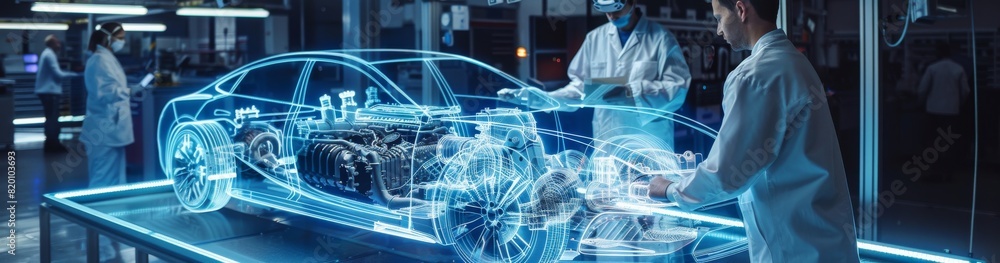 In a stateoftheart automotive laboratory, engineers are utilizing ...