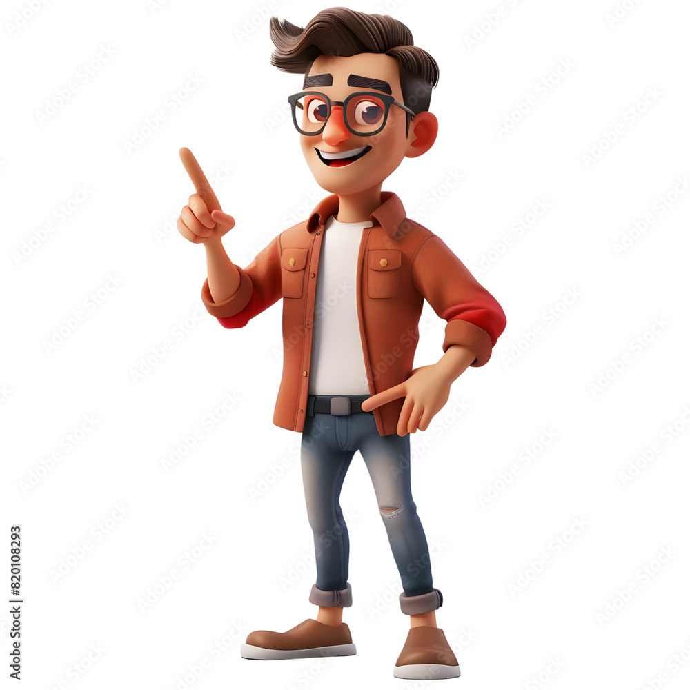3d Cute cartoon boy pointing Isolated on transparent background ...