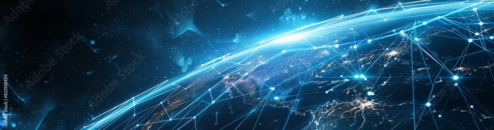 Explore the Digital Global Network Aerial View of Earth with Blue ...