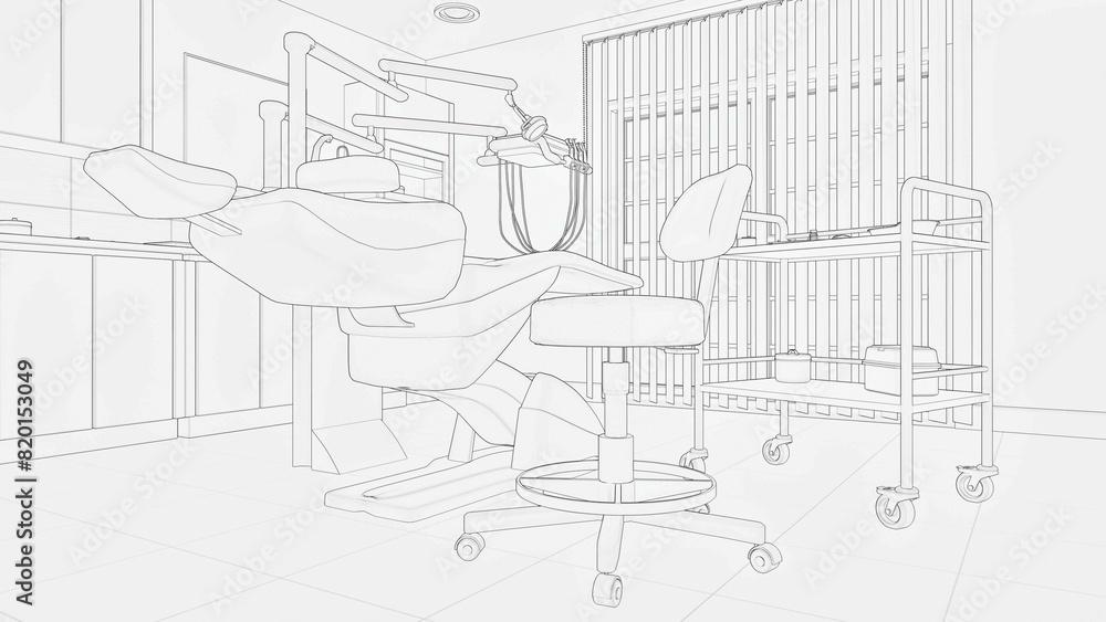 Concept outline sketch drawing of medical clinic interior with empty ...