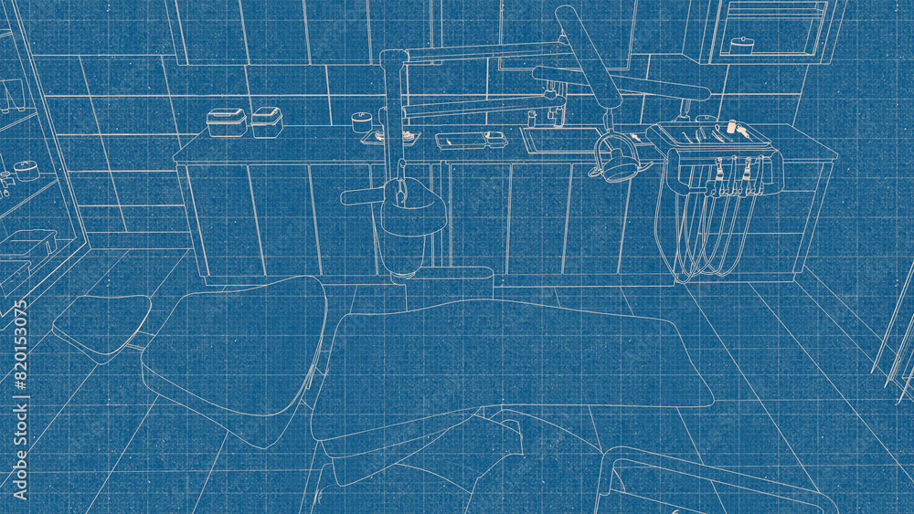 Concept outline sketch blueprint drawing of modern dentist clinic ...