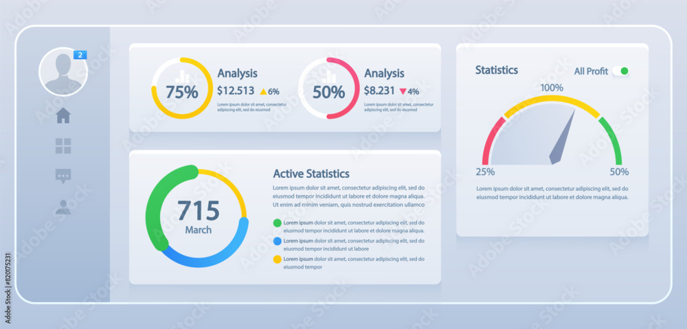 Modern dashboard interface with detailed infographics representing ...