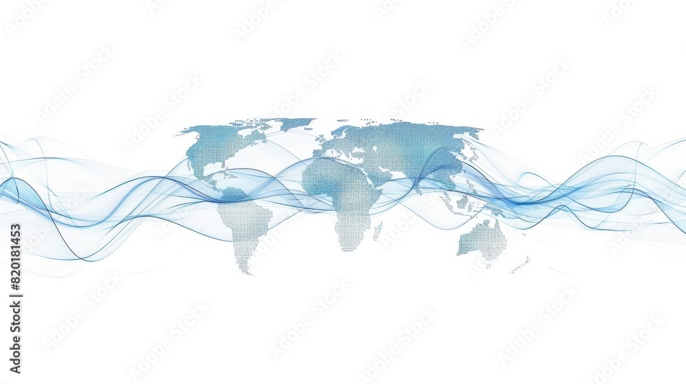 Abstract world map with blue sine waves - Conceptual image of a world ...