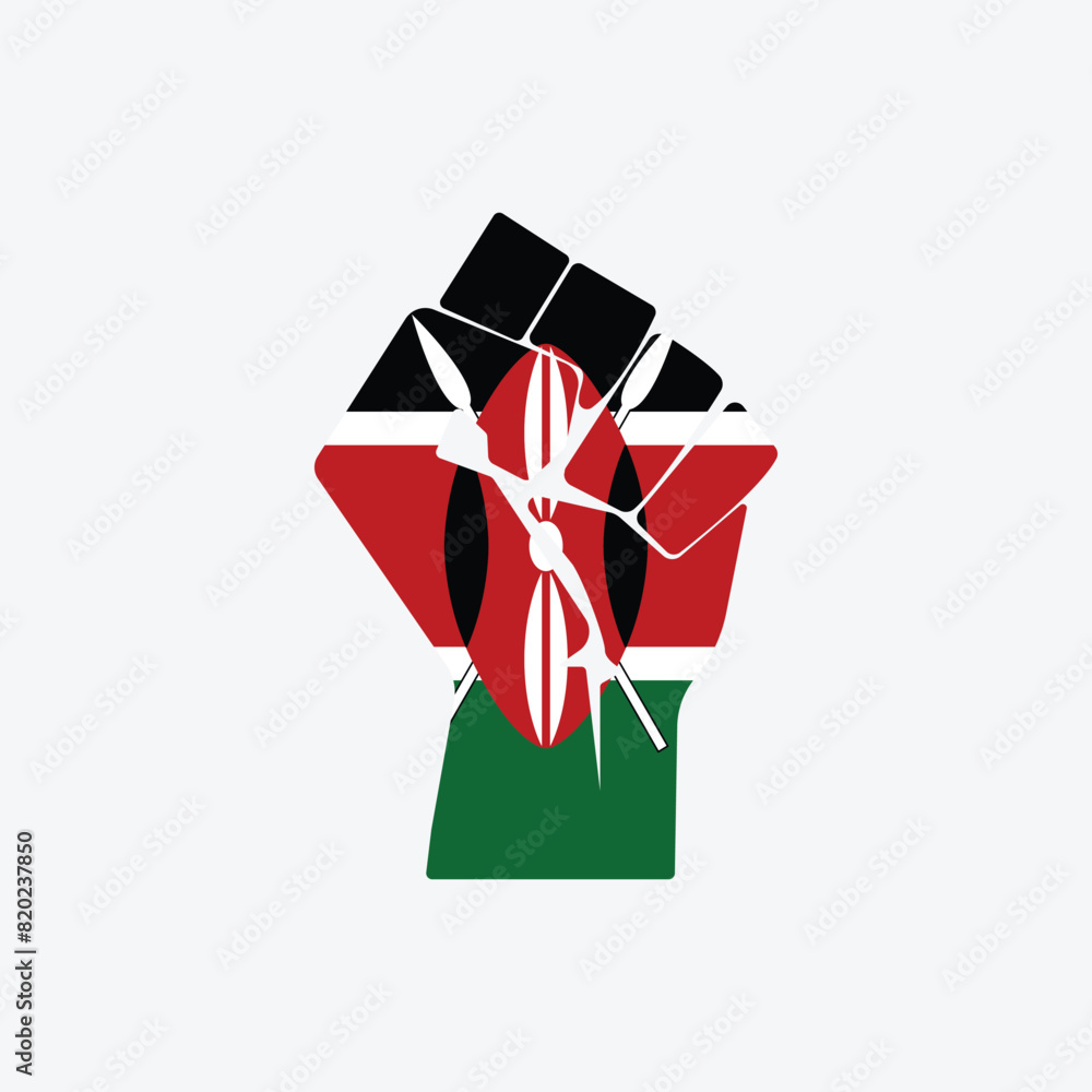 Flag of Kenya in the shape of raised hand sign isolated on background ...
