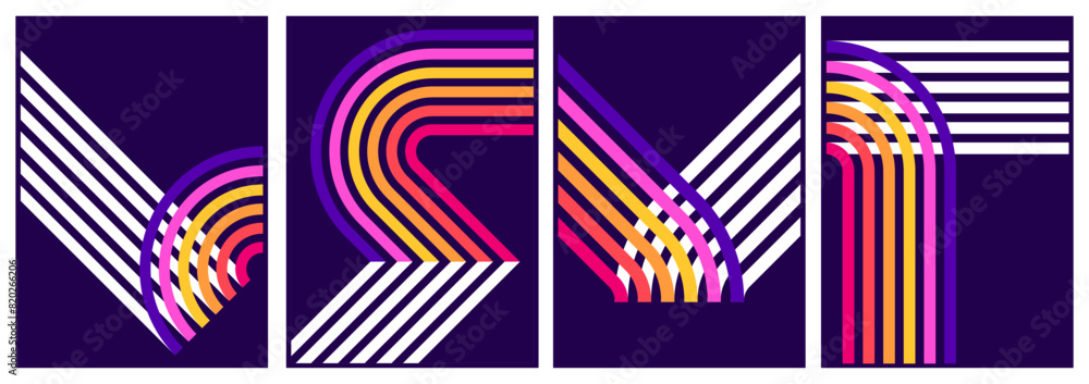 retrofuturism poster design in trend retro line style and neon colors ...