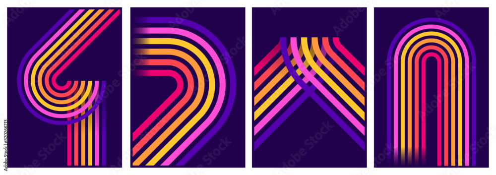 retrofuturism poster design in trend retro line style and neon colors ...
