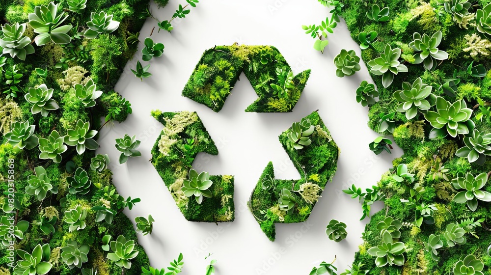 Eco-friendly recycling symbol composed of lush green foliage ...