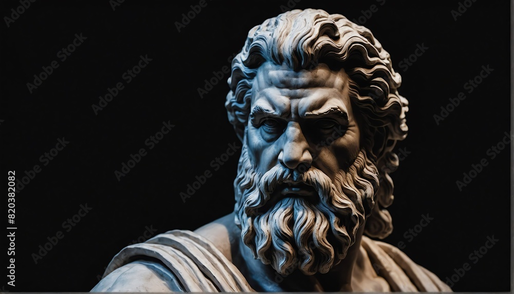 zeus greek god statue close up portrait on plain black background from ...