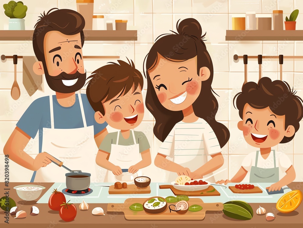 Parents teaching their kids to cook a traditional meal, hands-on ...