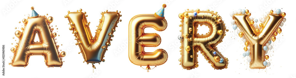 Avery Letters - Golden Balloon, 3D - Isolated on Transparent or White ...