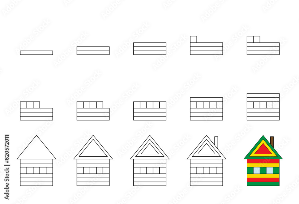 Stockvektorbilden Worksheet easy guide to drawing cartoon house. Simple ...