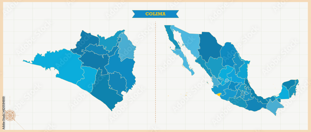 A Map highlighting Colima in the Mexico Map, Colima and Mexico modern ...