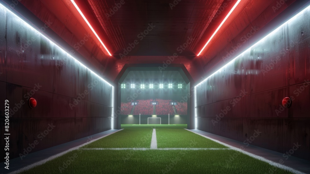 Foto de Stock Stadium tunnel leading to soccer field. Players, athletes ...
