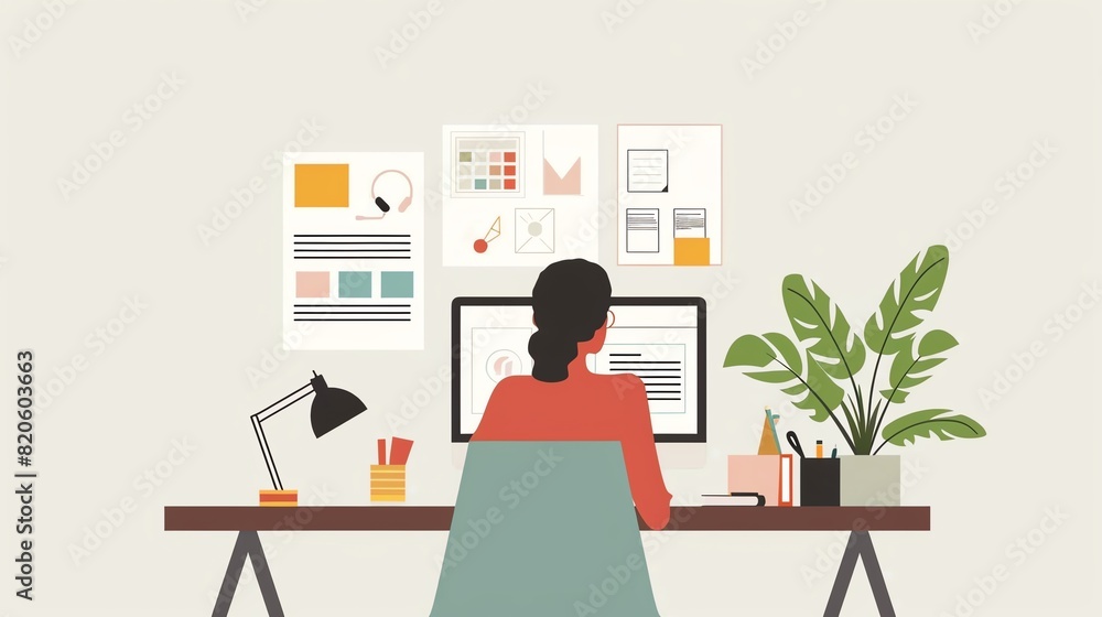 Designer adjusting layout flat design side view UIUX design theme ...