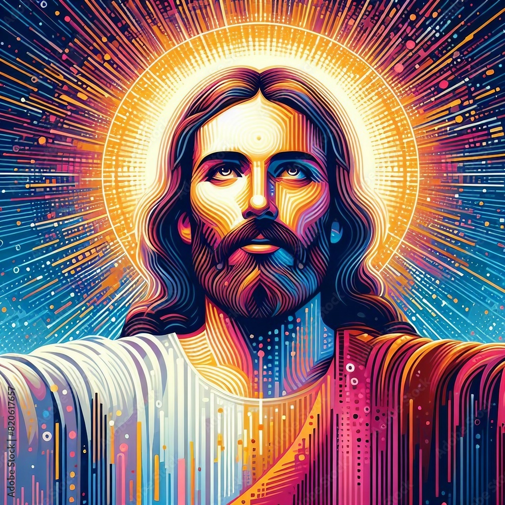 Minimal Vector Illustration of Jesus Christ Against an Abstract ...