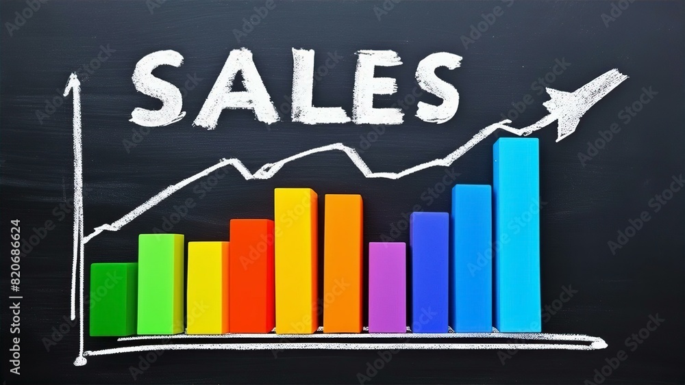 sales, chalkboard, word, white, chalk, bars, different, hues ...