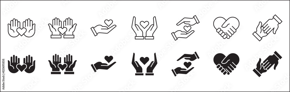 Charity and donation icon set. Aids icons. Charity hands icon. Giving ...