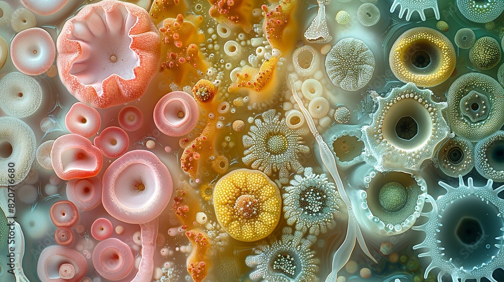 Science microscopic background, Detailed image of bacteria colonies in ...