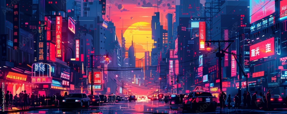 A retro-futuristic metropolis where towering megastructures cast long ...
