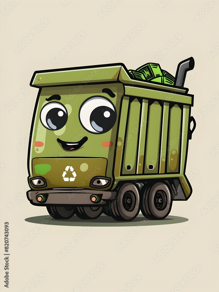 Cute and Friendly Recycling Truck Cartoon Character in Clean Background ...
