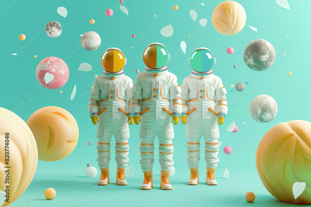 A group of three astronauts in full gear standing next to each other ...