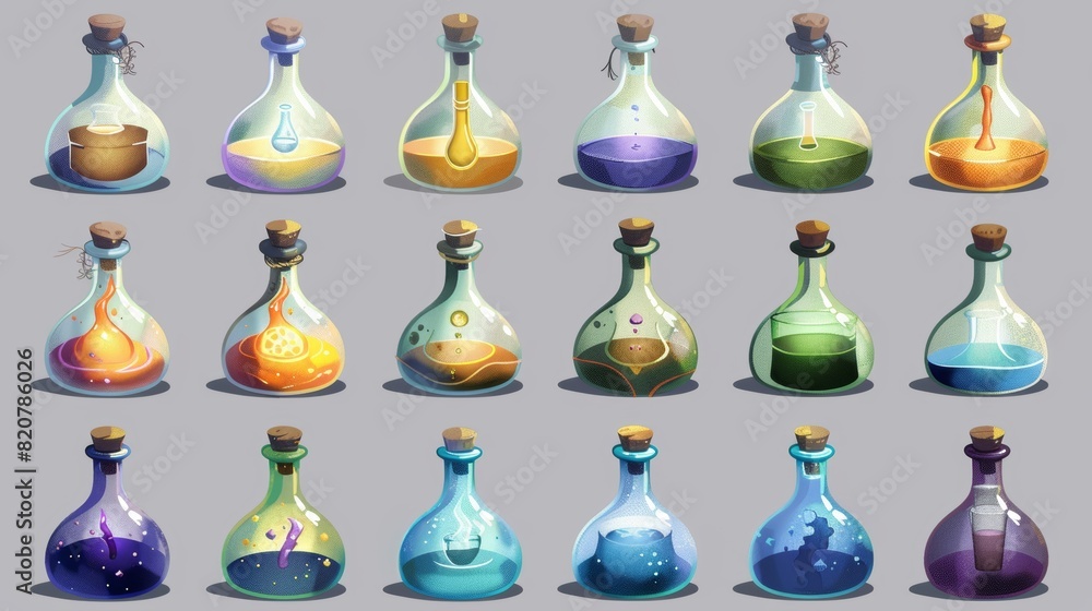 Potion bottle animation for game app. Liquid formula flask for antidote ...
