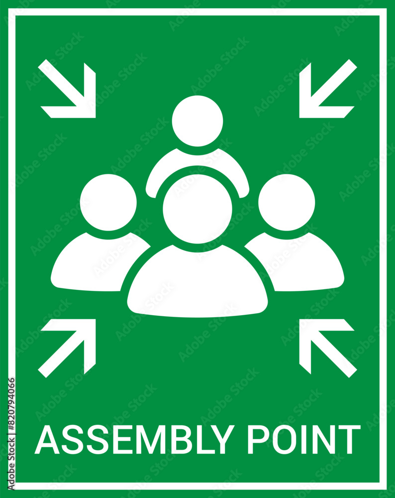 Stock-Vektorgrafik „Emergency evacuation assembly point sign. Assembly ...