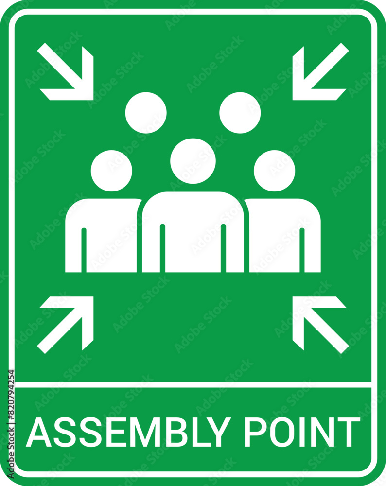 Emergency evacuation assembly point sign. Assembly point icon. Safety ...