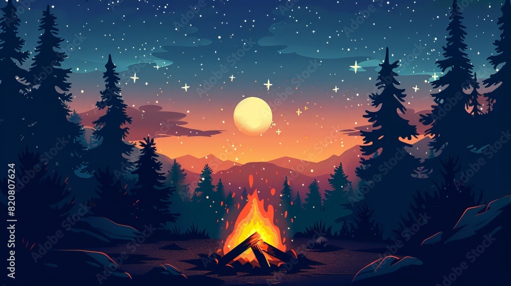 Complementary color scheme for a night campfire scene in the woods ...