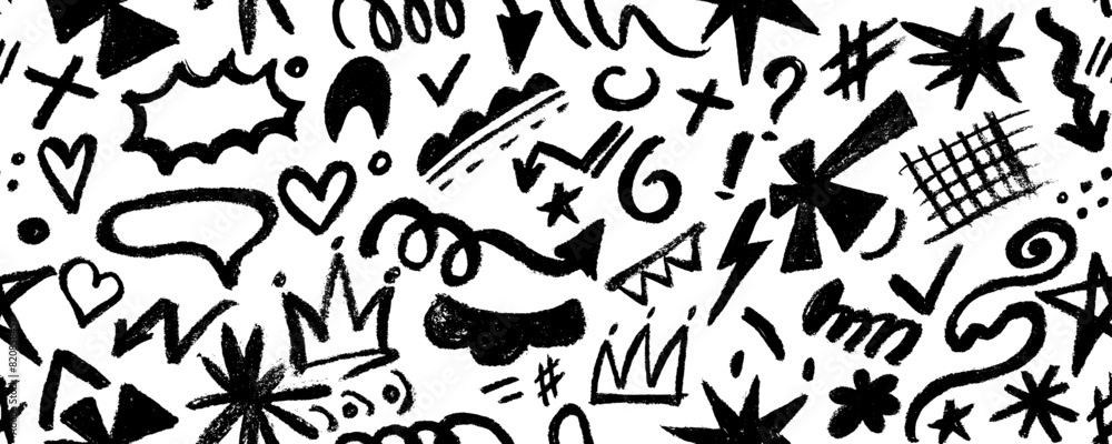 Vector seamless pattern with charcoal graffiti doodle punk and girly ...