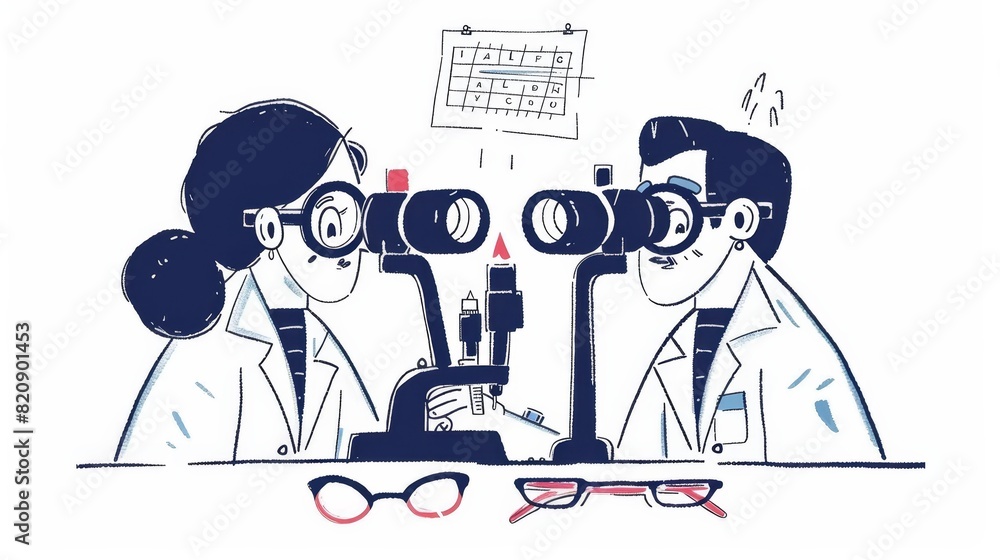 A doctor ophthalmologist examines a patient's vision with an eye test ...