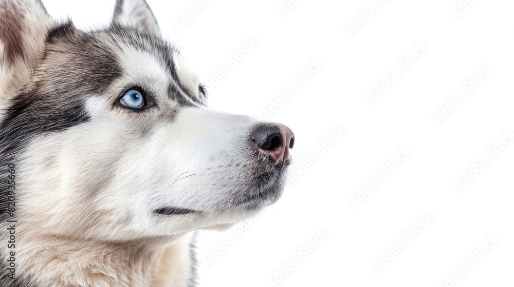 Close-up portrait view of Siberian Husky dog head from side view ...
