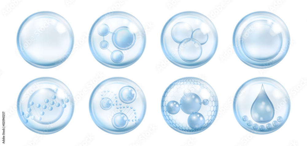 Drop of water with DNA structure and molecules. Vector isolated set of ...