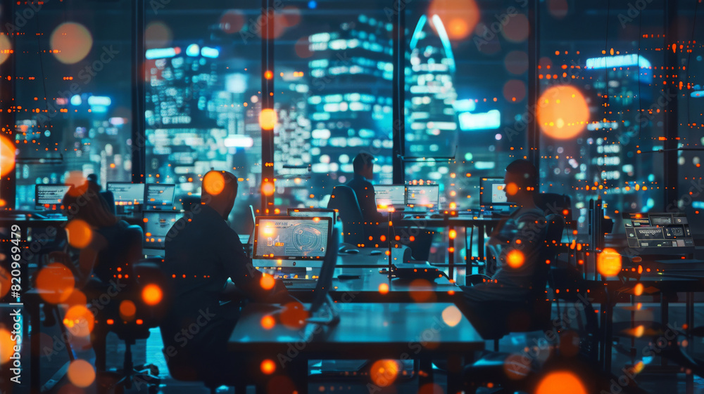 Blurred background business technology modern office people working ...