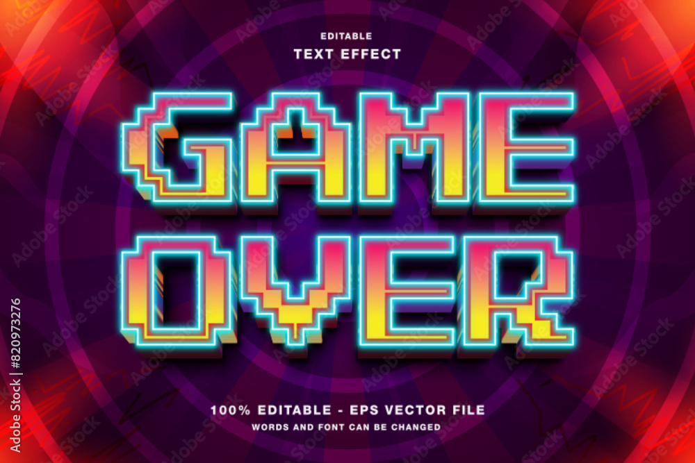 Game Over Pixel 3d text style effect template editable Stock Vector ...