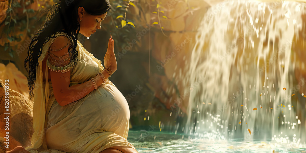 The Birth of a God - A pregnant goddess, her belly swollen with the ...