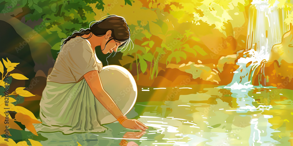 The Birth of a God - A pregnant goddess, her belly swollen with the ...