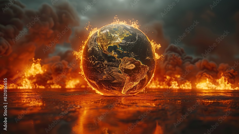 Ilustración de Stock earth globe burning into flames the world ...