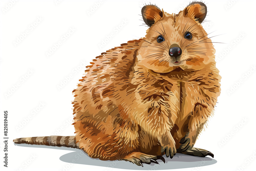 Quokka Drawing: Full Body Vector Illustration of Cute Rodent with ...