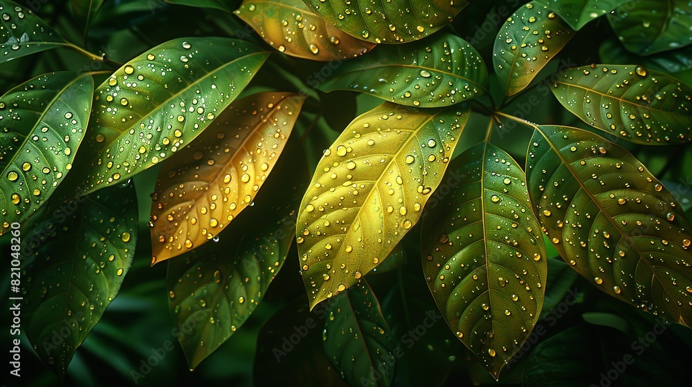 Tropical Forest Background, Close-up of tropical leaves with intricate ...