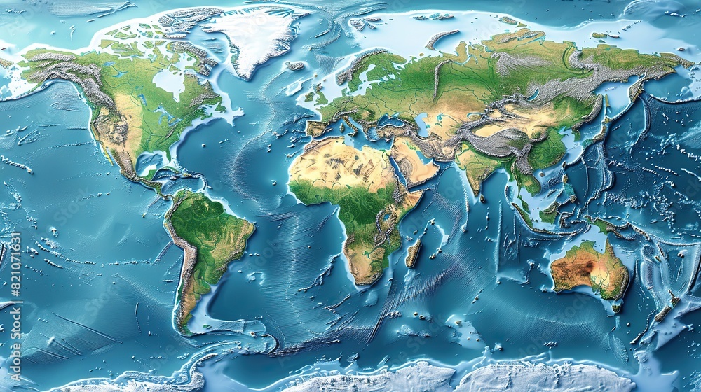 high resolution world map and landforms.illustration Stock Illustration ...