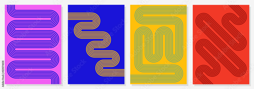 Abstract line retro modernism graphic design poster. Vintage colorful ...